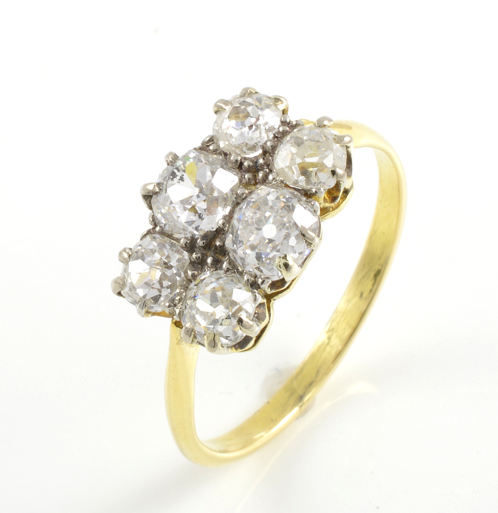 18ct gold old cut diamond two row six diamond ring