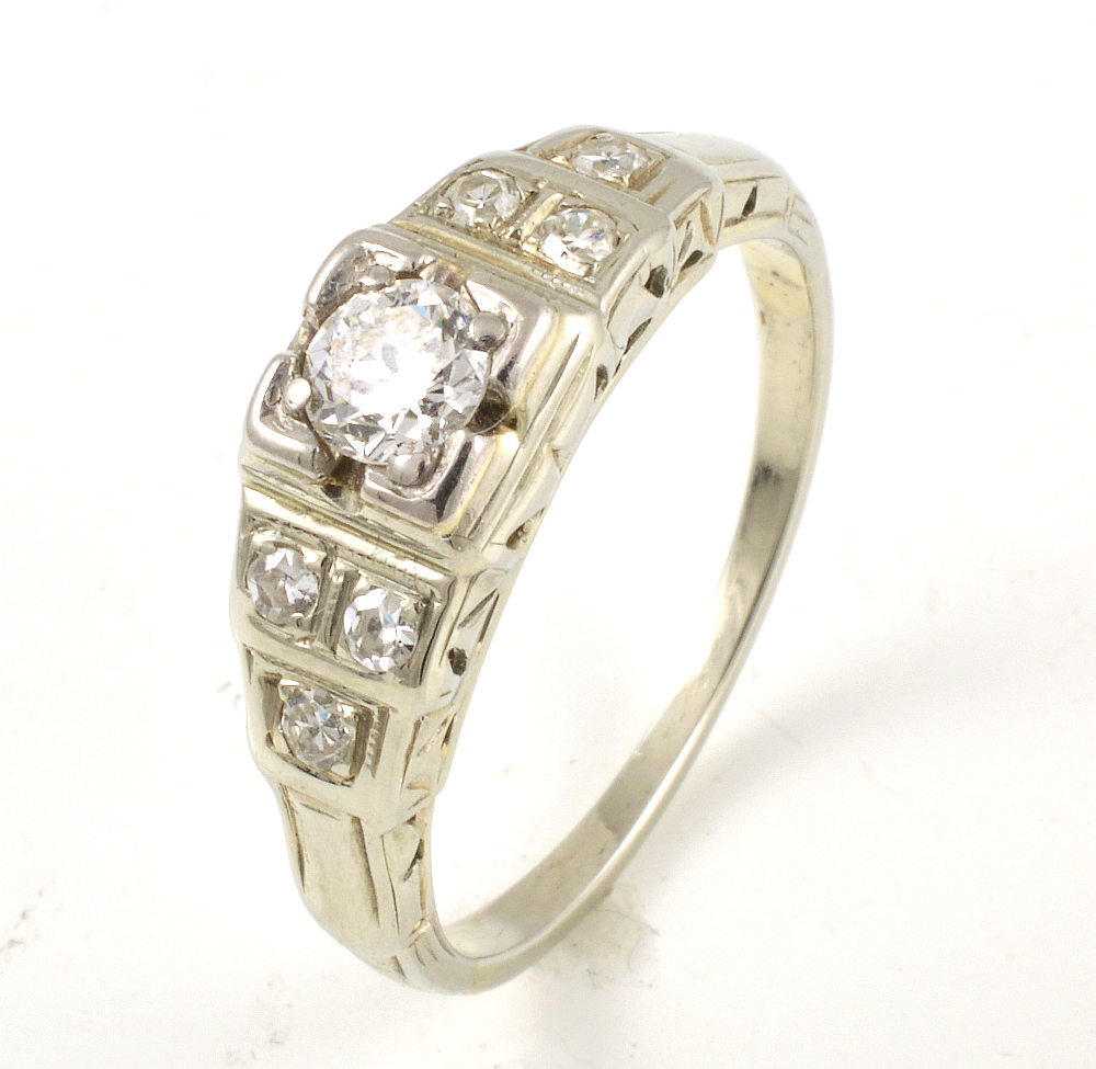 18ct white gold antique diamond trefoil cluster ring