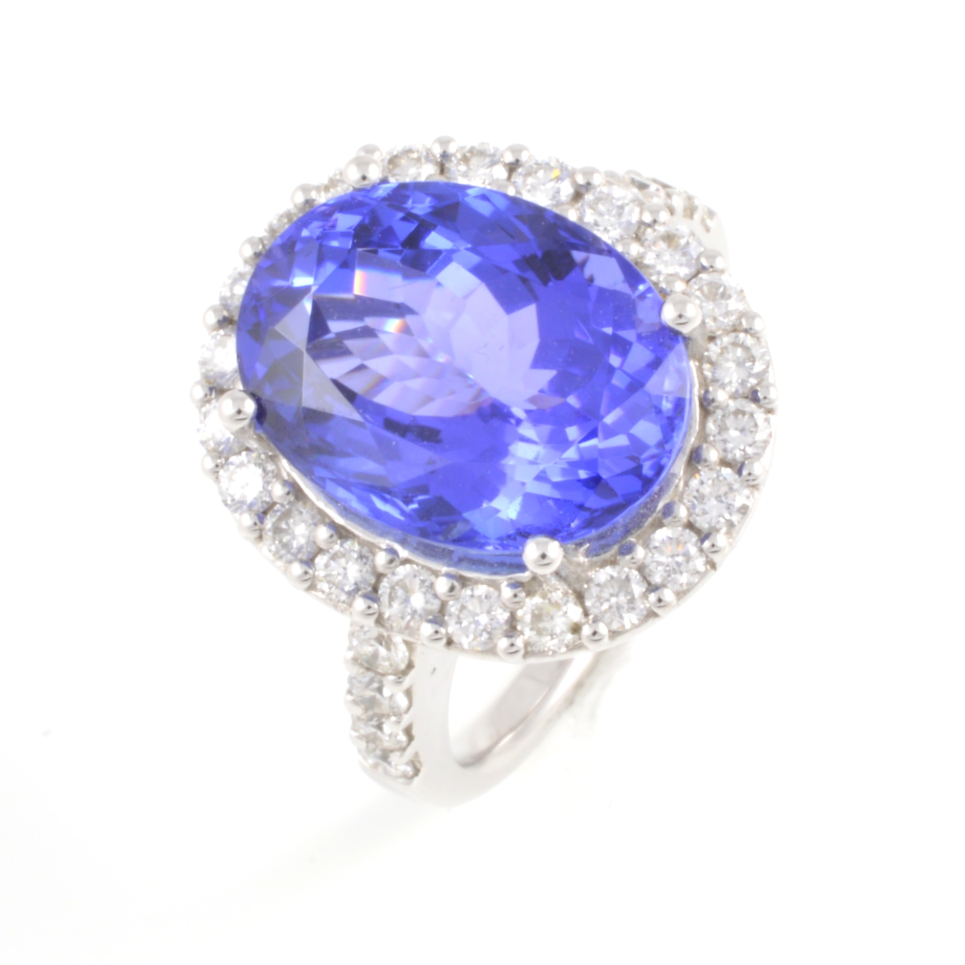 18ct White gold tanzanite and diamond cluster ring